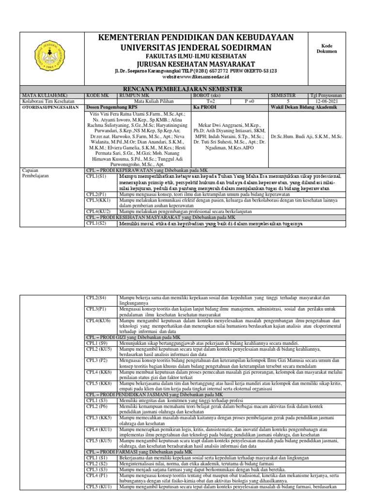 RPS Mata Kuliah Kolaborasi Tim Kesehatan | PDF | Sains & Matematika