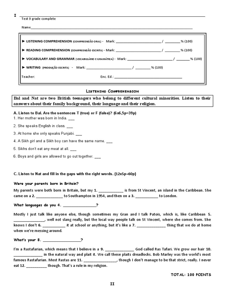 Test 9 Grade Complete | PDF