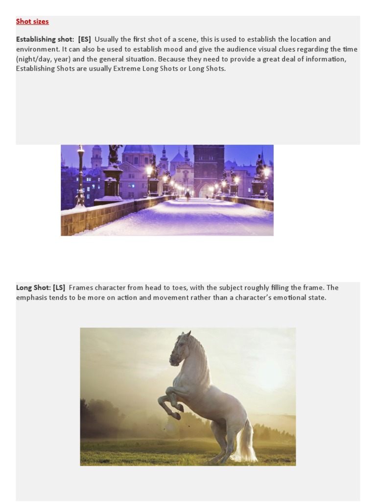 Establishing Shot: (ES) Usually The First Shot of A Scene, This Is Used ...