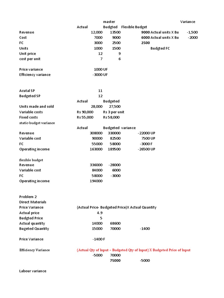 Variances Working Sheet C | PDF | Labour Economics | Prices