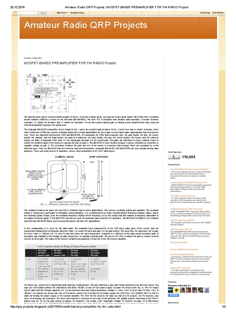 Amateur Radio QRP Projects - MOSFET-BASED PREAMPLIFIER FOR FM RADIO ...