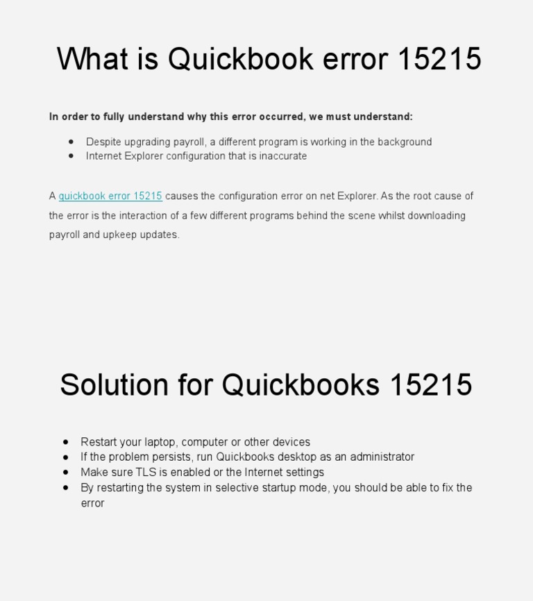 How To Solve Quickbooks Error 15215 | PDF | Computers