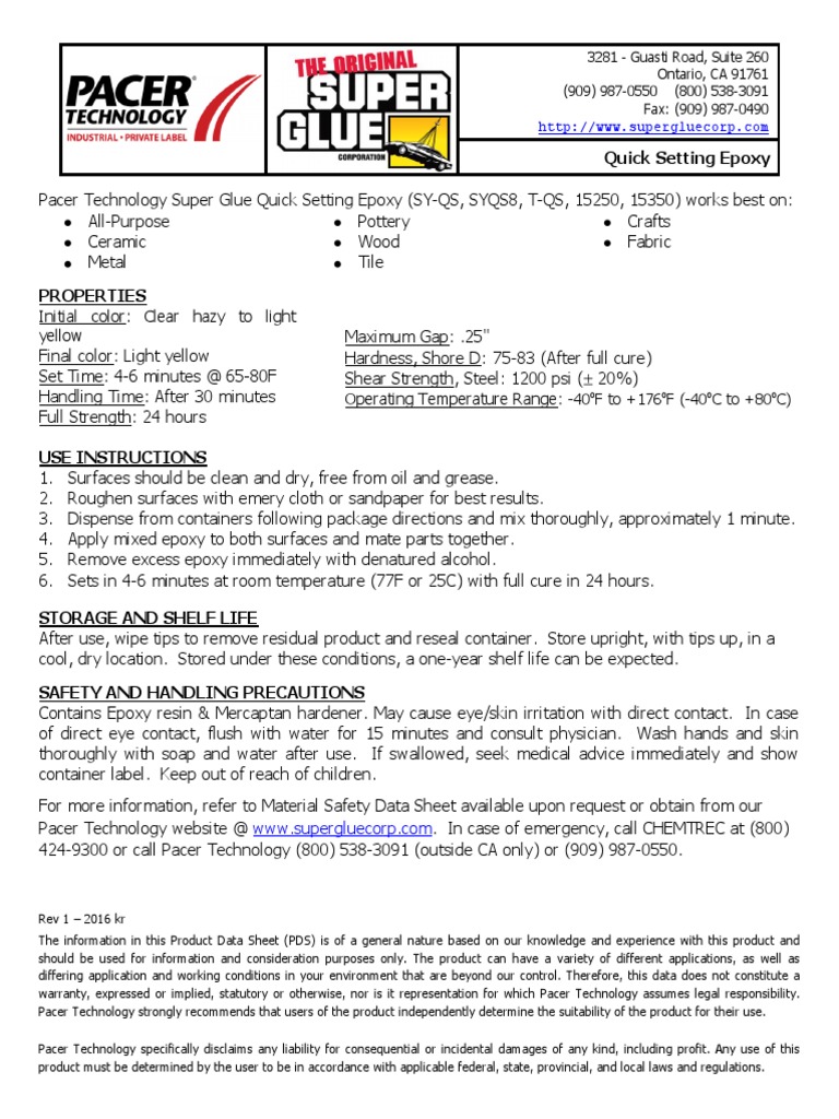 Ficha Técnica Quick Setting Epoxy - SY-QS | PDF | Epoxy | Materials