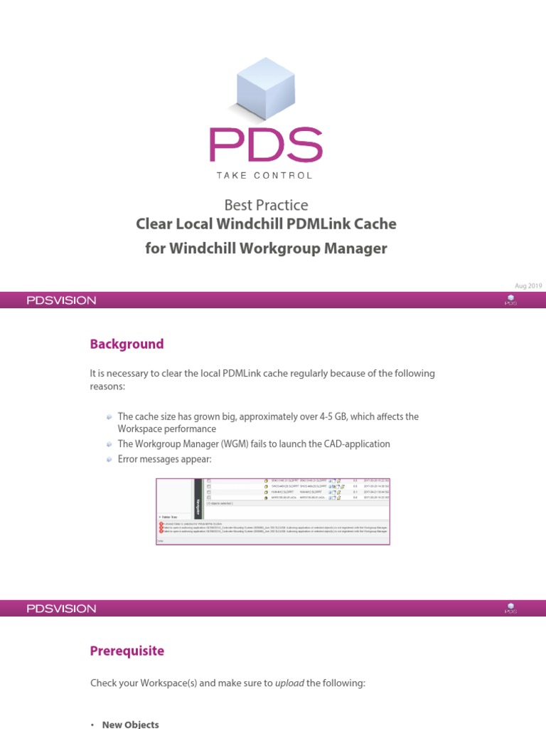 Best Practice - Clear Local PDMLink Cache For WGM | PDF