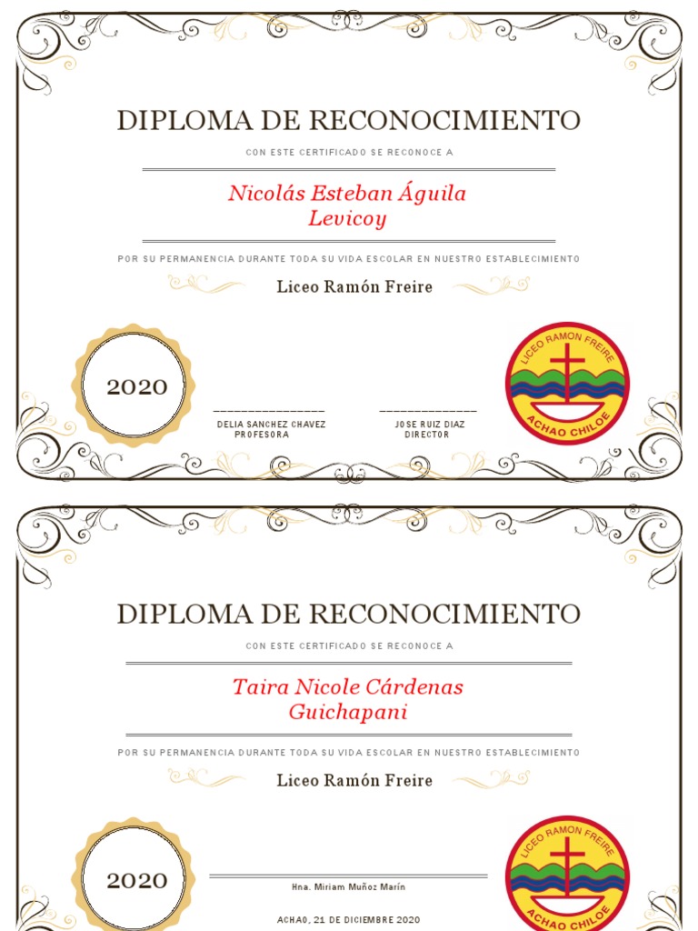 Diploma de Reconocimiento Escolar | PDF