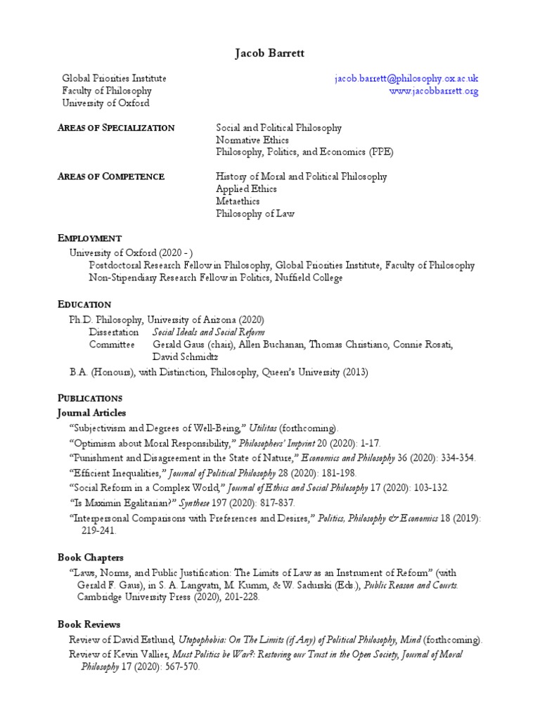 Barrett CV August 2021 | PDF | Economics | Political Philosophy