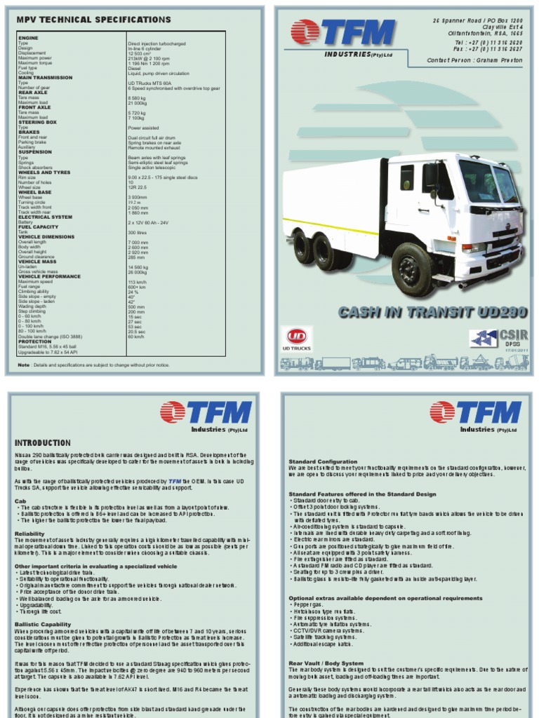 UD 290 Brochure Jan 2011 Press | PDF | Axle | Truck