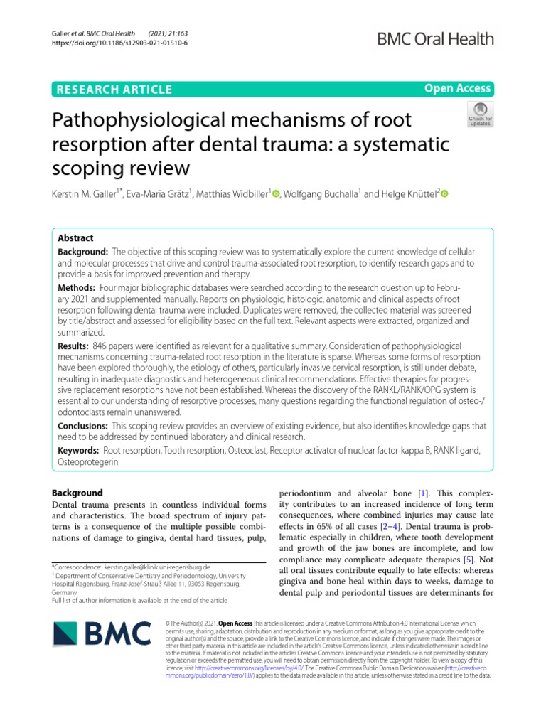 Pathophysiological Mechanisms of Root Resorption After Dental Trauma ...