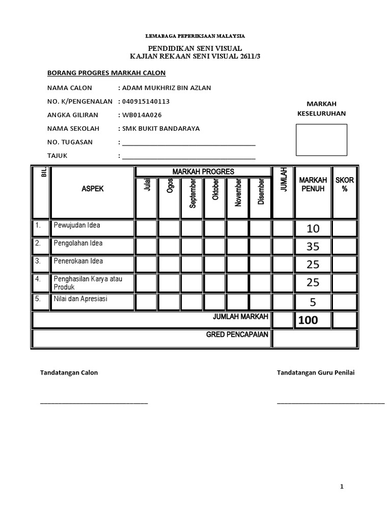 Borang Markah Calon 5 Cekal | PDF