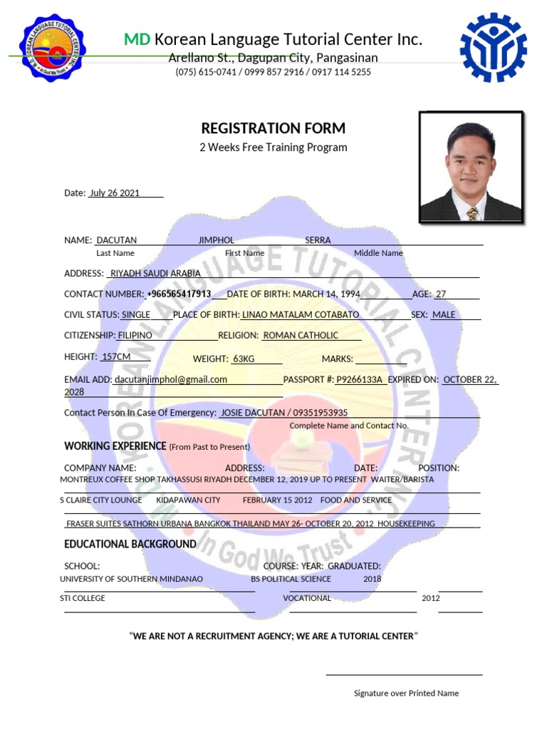 REGISTRATION FORM Free Training Morning Session | PDF | Government