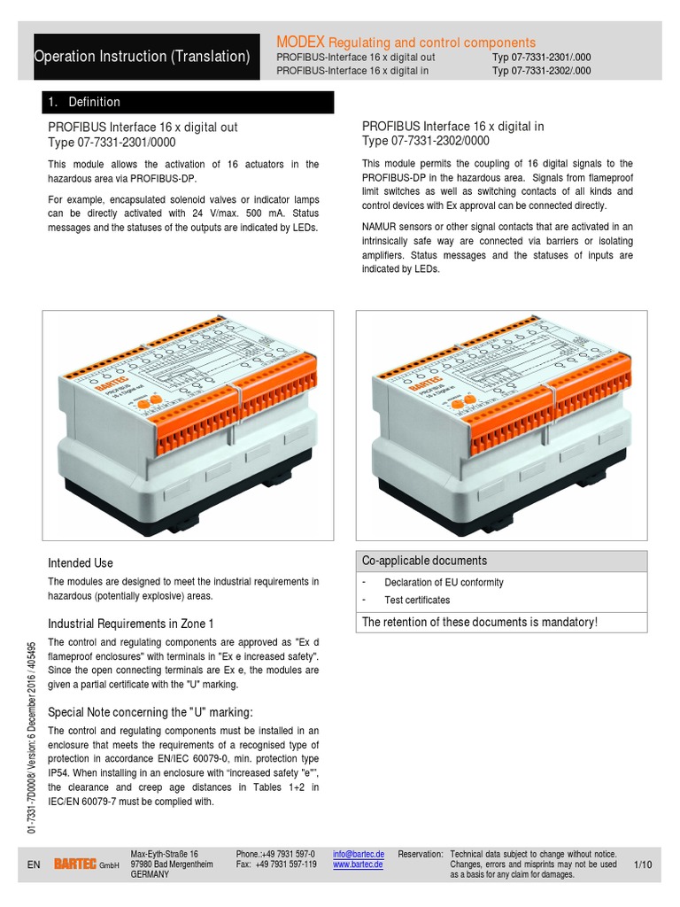 EN - 01-7331-7D0008 - Operating Instruction - PROFIBUS Interface - 2301 ...