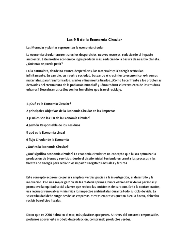Las 9 R de La Economía Circular | Descargar gratis PDF | Residuos ...