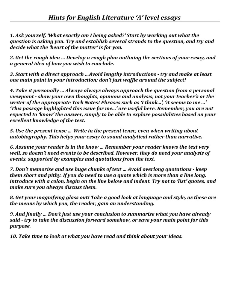 Hints For English Literature | PDF | Writing