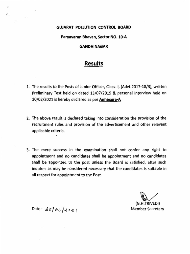 Results: Gujarat Pollution Control Board Paryavaran Bhavan, Sector NO ...