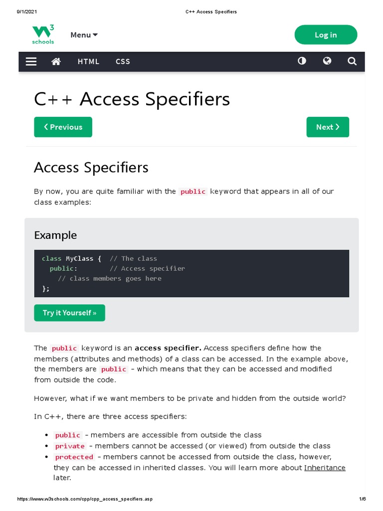 C Access Specifiers Pdf Class Computer Programming C 1100