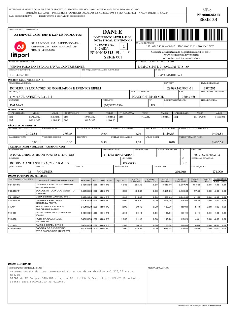 Danfe: SÉRIE 001 | PDF | Recibo | Mercado (economia)