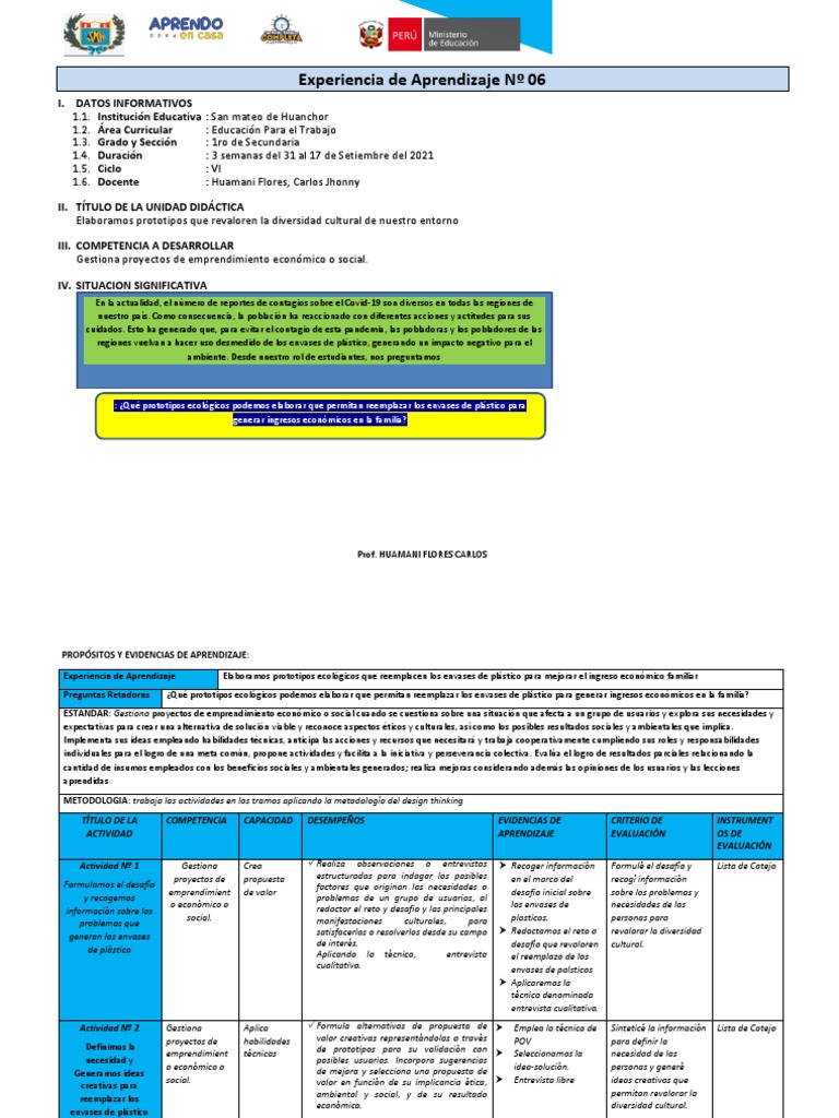 Experiencia de Aprendizaje #06 Ept | PDF | Aprendizaje | Evaluación
