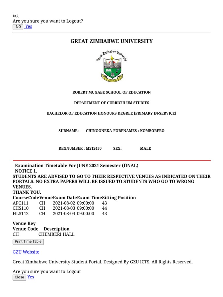 Great Zimbabwe University Student Portal | PDF