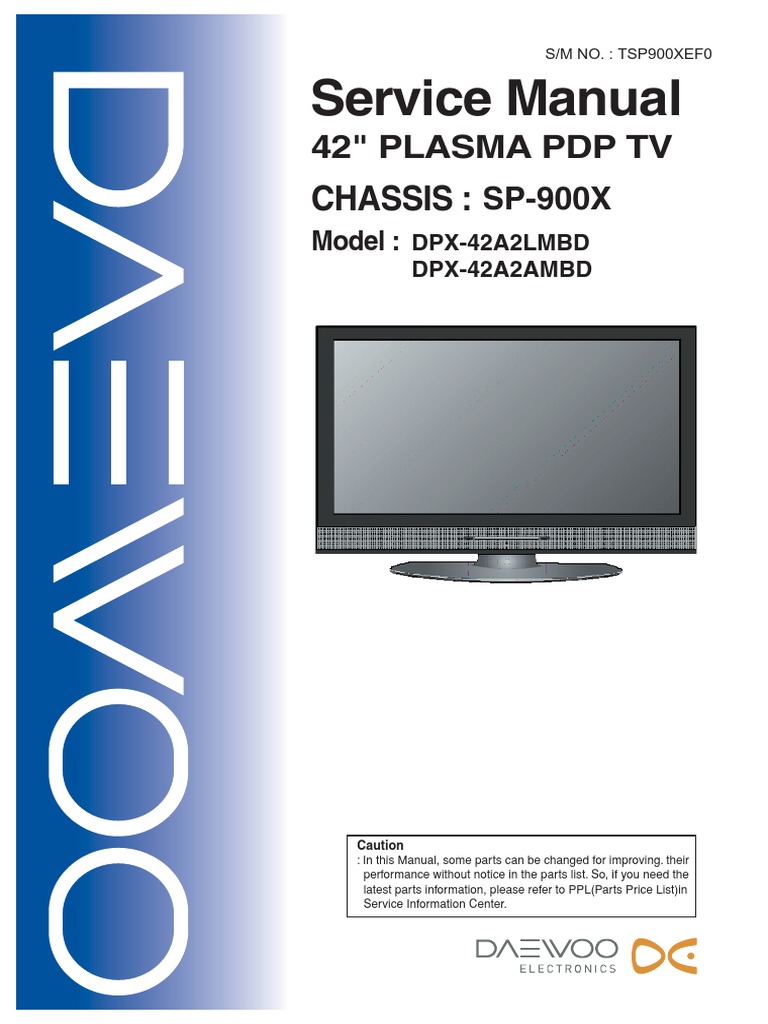 Daewoo Sp-900x Chassis Dpx-42a2lmbd Ambd Plasma TV SM | PDF ...