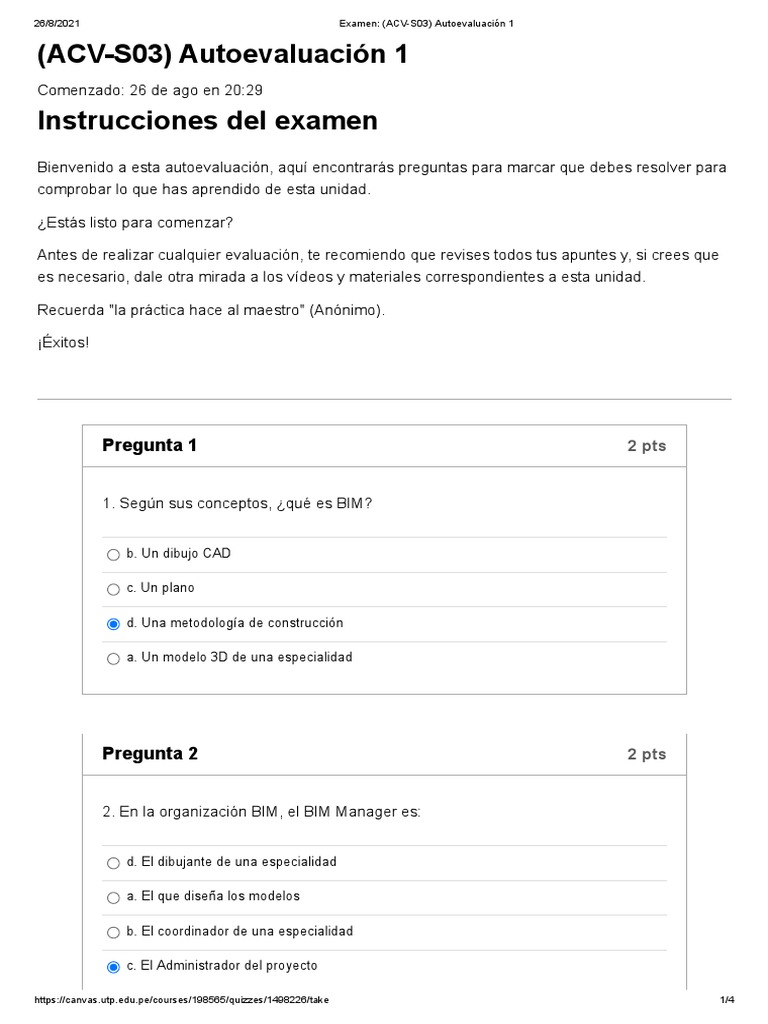 Examen_ (ACV-S03) Autoevaluación 1 | PDF | Autodesk Revit | Informática