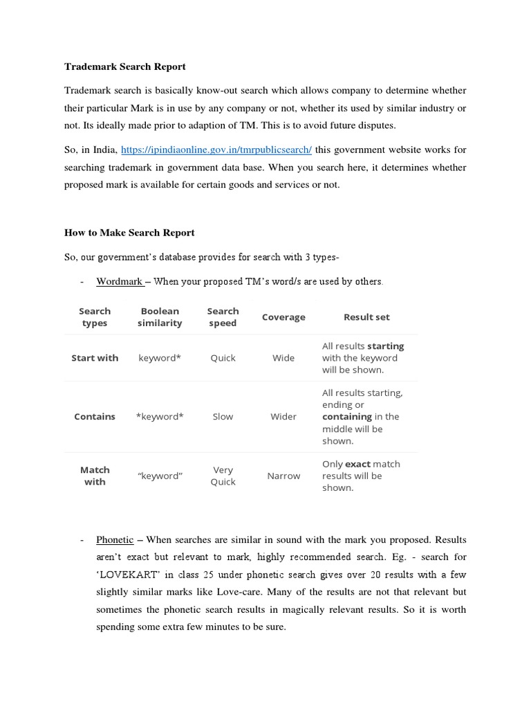 Trademark Search Report Guide | PDF | Trademark | Reserved Word