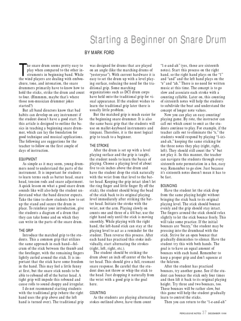 Starts A Beginners Snare Drum Mark Ford | PDF | Musical Instruments ...