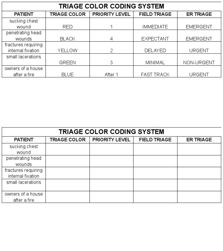 Patient Triage Color Priority Level Field Triage Er Triage | PDF