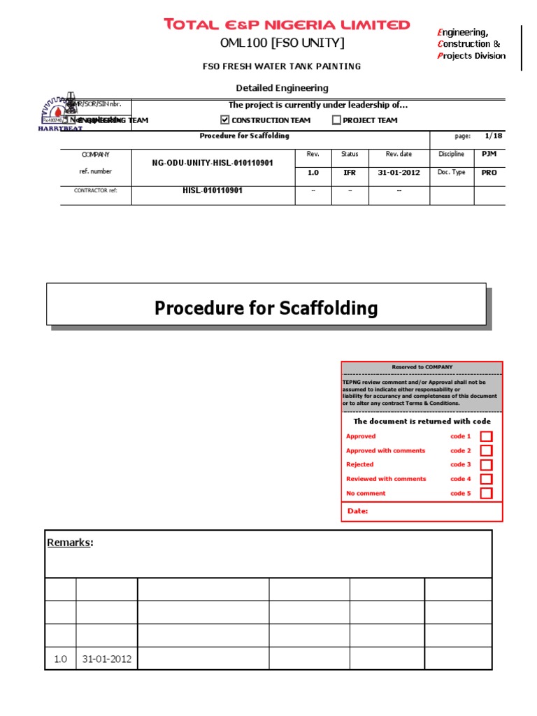 Procedure For Scaffolding: Oml100 (Fso Unity) | PDF | Scaffolding ...