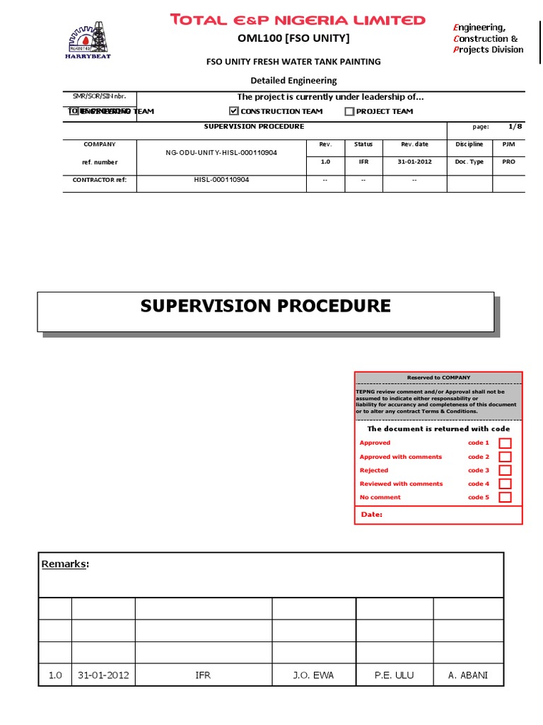 Supervision Procedure: Oml100 (Fso Unity) | PDF | Quality Assurance ...