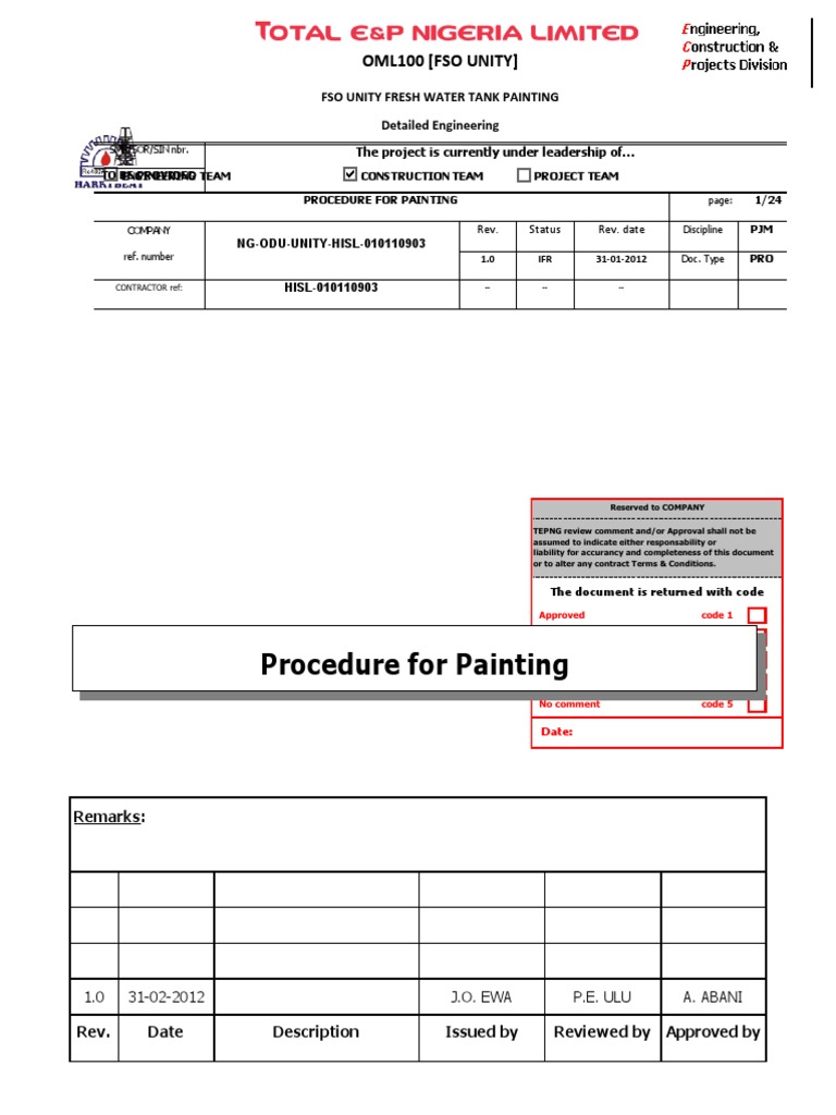 Procedure For Painting: Oml100 (Fso Unity) | PDF | Paint | Humidity