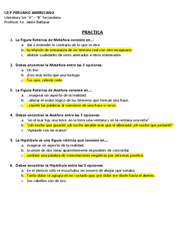 Ejercicios de Figuras Retóricas | PDF | Poesía
