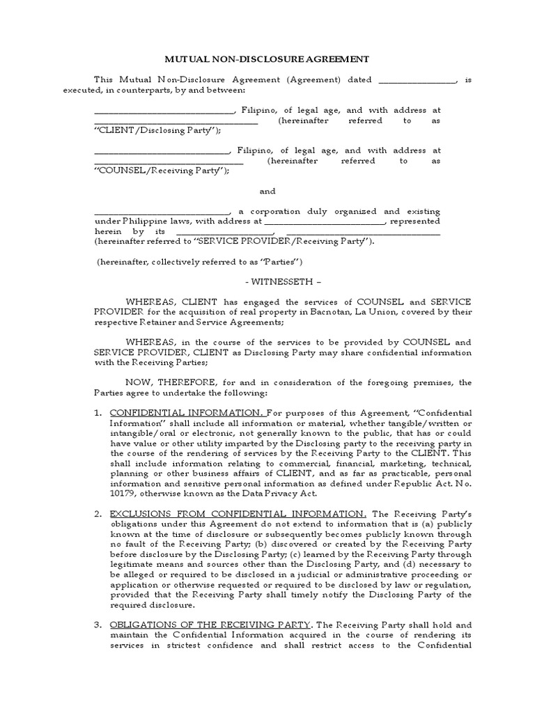 NDA Blank | PDF | Confidentiality | Discovery (Law)