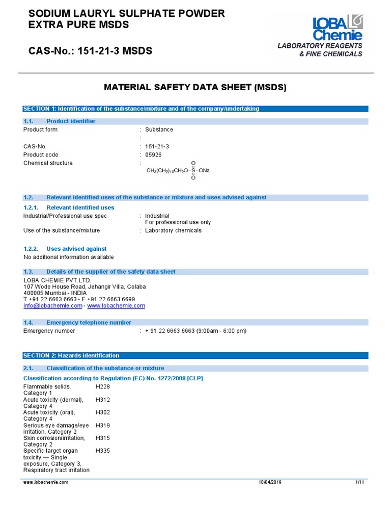 Material Safety Data Sheet (MSDS) : SECTION 1: Identification of The ...
