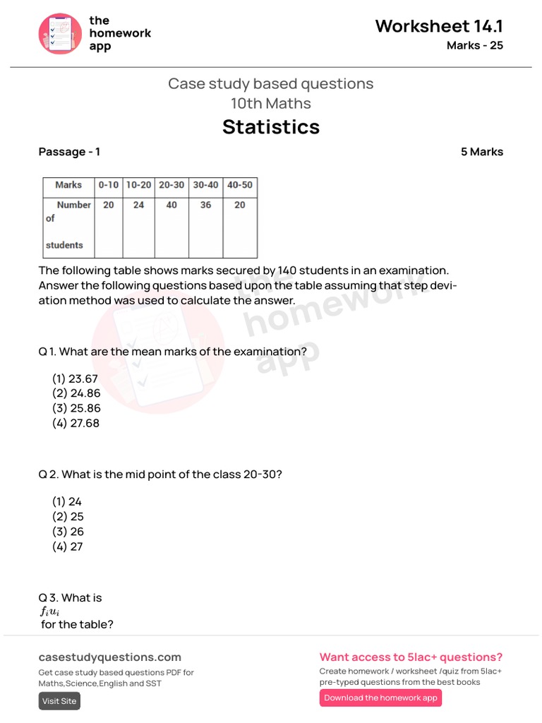 (Worksheet 14.1) - (Statistics) | PDF | Worksheet