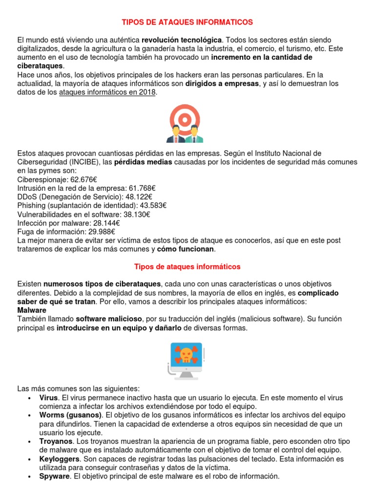 Tipos de Ataques Informaticos | PDF | Suplantación de identidad | Seguridad