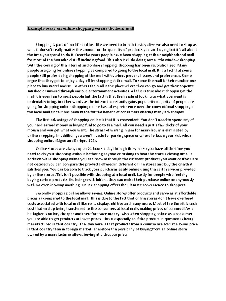 Example Essay On Online Shopping Versus The Local Mall | PDF | Online ...