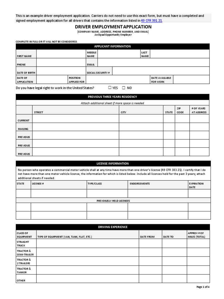Driver Employment Application Form | PDF | Transport | Vehicles
