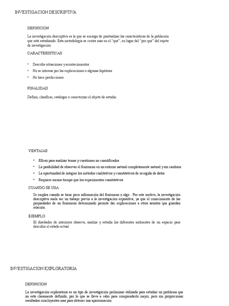 Investigación Descriptiva y Exploratoria | PDF | Teoría | Información