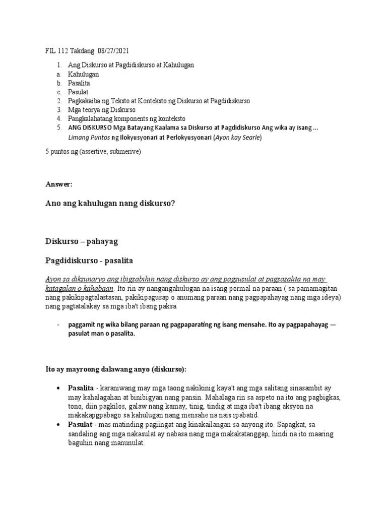 FIL 112 Takdang Aralin 08272021 | PDF