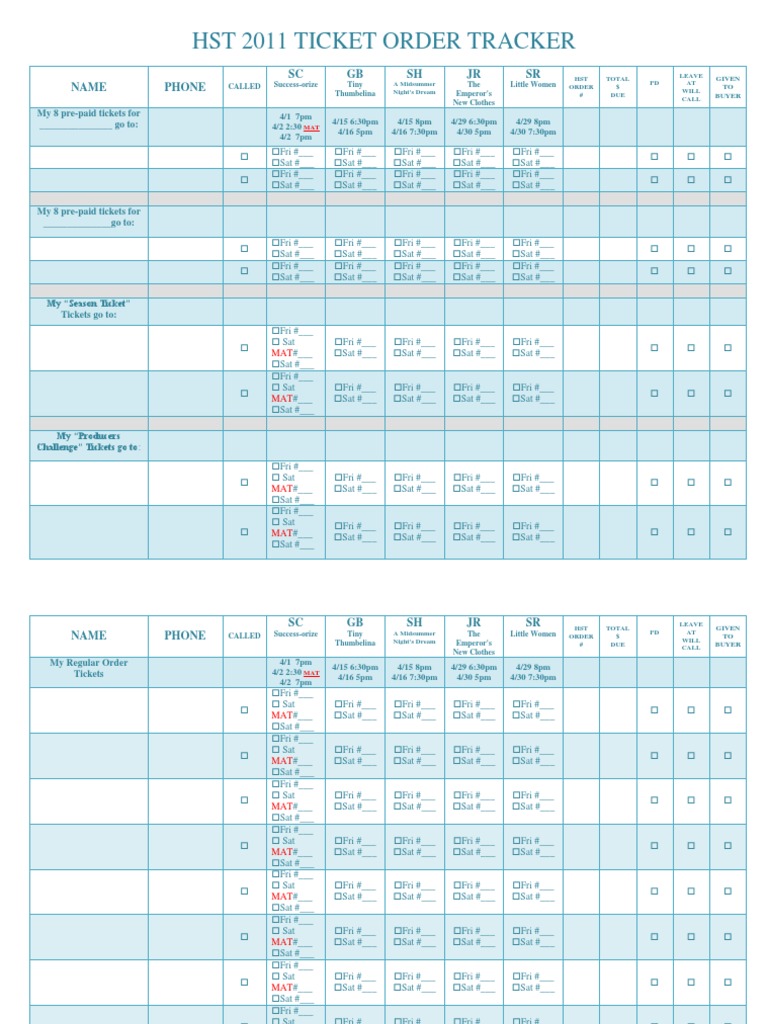 2011 Ticket Order Tracker | PDF