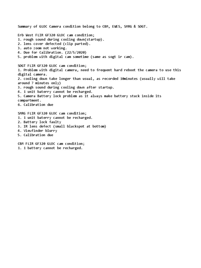 Summary of GLOC Camera Quick Functional Check by Our Technician | PDF