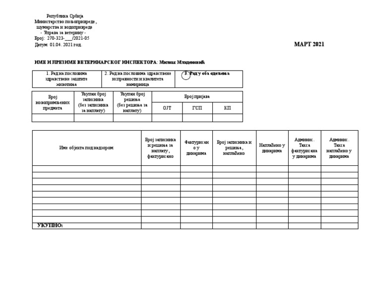 Mesecni Izvestaj o Radu - Blanko | PDF