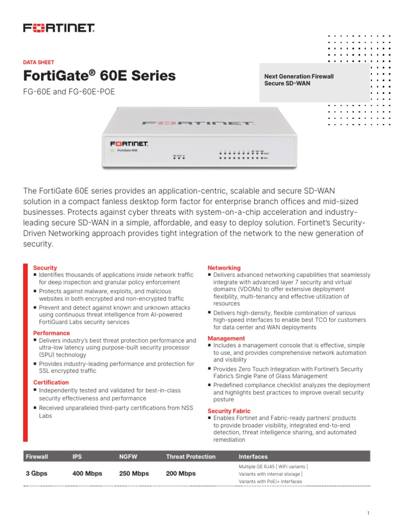 Fortigate 60E Series: Data Sheet | PDF | Computer Network | Transport ...