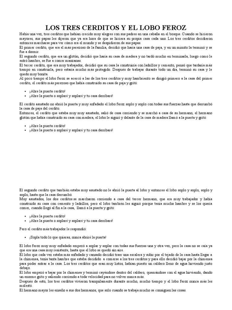 Los Tres Cerditos y El Lobo Feroz | PDF
