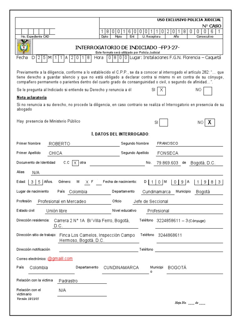 Interrogatorio Caso Hipotético | PDF