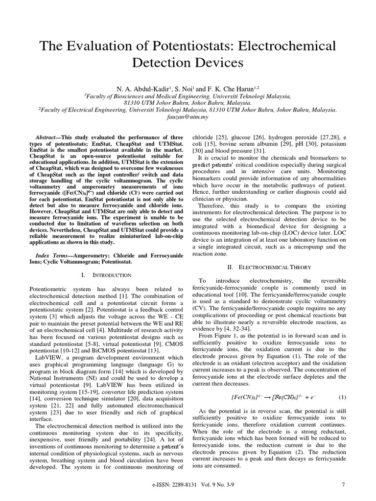 The Evaluation of Potentiostats Electrochemical | PDF | Electrochemistry | Chemistry