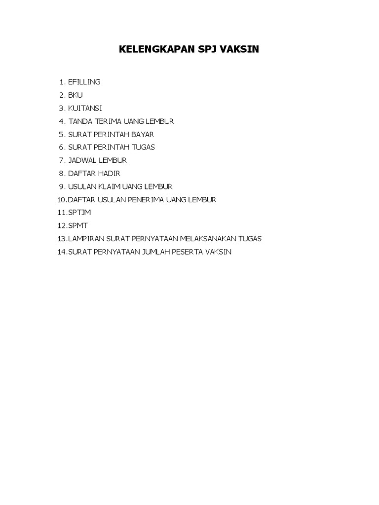 Kelengkapan SPJ Vaksin Yankes | PDF