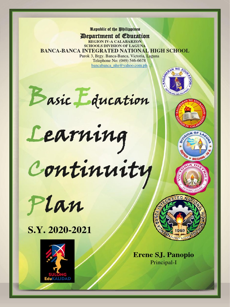 Banca2INHS SCHOOL LEARNING CONTINUITY PLAN | PDF | Educational Assessment | Internet Access