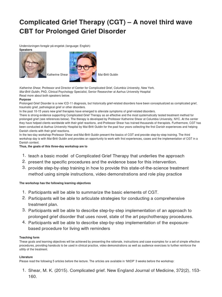 Psykolog Complicated Grief Therapy (CGT) - A Novel Third Wave CBT For ...