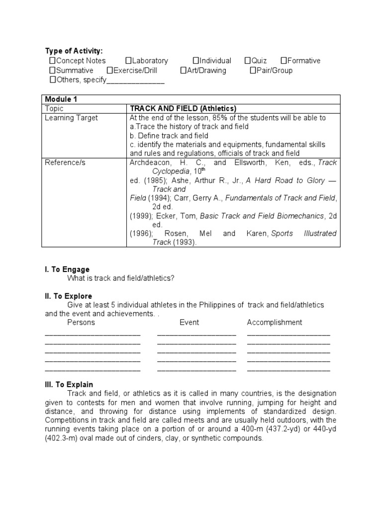 Pe3 Module 1 Track N Field Download Free Pdf Track And Field Running